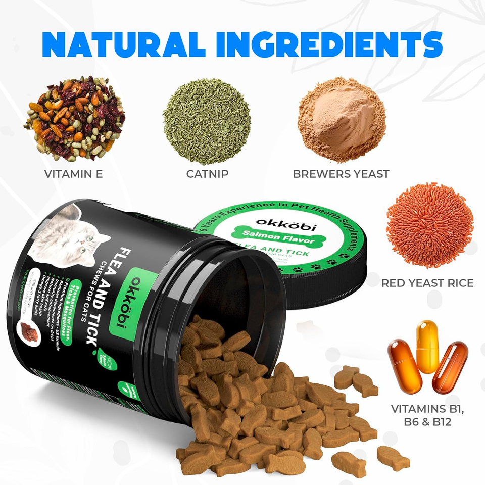 Flea and Tick Prevention for Cats Chewable - 200 Chews - Feral Cat Flea ...