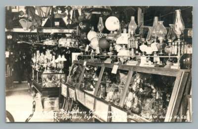 Country Store Bohemian Glass Lamps ACADIA CA Pony Express Museum RPPC ...