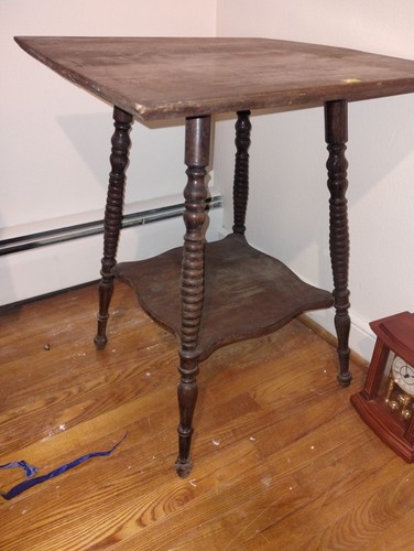 American Classical Bobbin Leg Wood 2-Tier Turned Leg Side Table, 19th ...