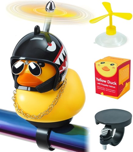 Rubber Duck Bike Bell W/ Helmet Propeller Cute Clamp Mount For Bike ...