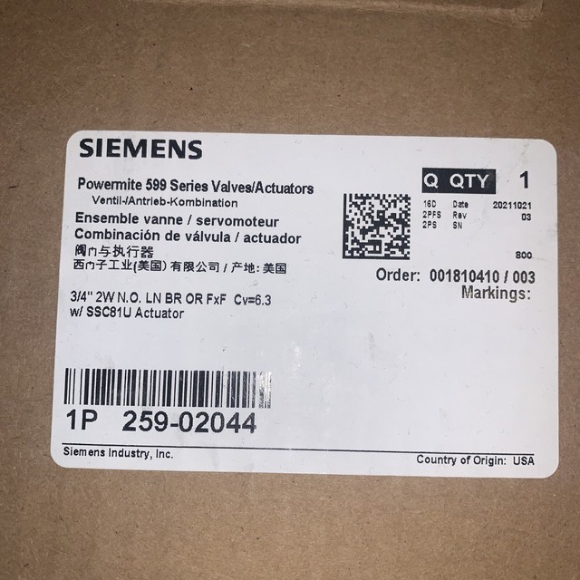 Siemens POWERMITE Ssc81u Actuator With 3/4" Valve E35198 for sale ...