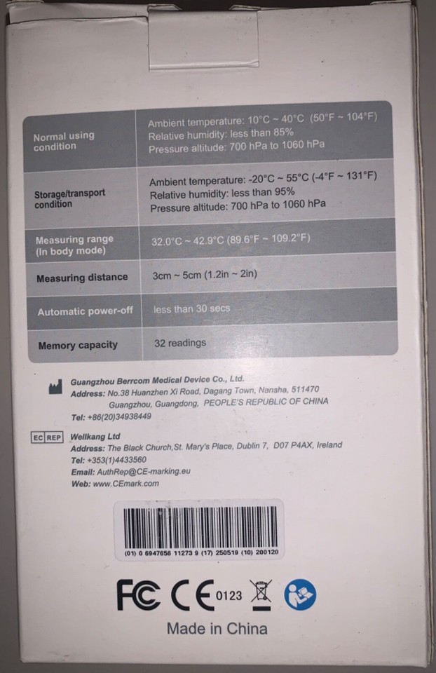 Berrcom Non-Contact Infrared Forehead Thermometer Model JXB-178 | eBay