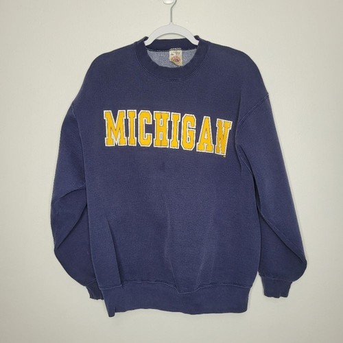 Vintage 90s navy blue yellow Michigan spell out heavyweight crewneck ...