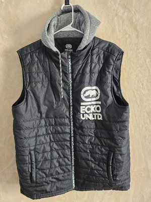 Ecko Unltd XL Men’s Black Hooded Puffer Vest Zip Up Quilted Streetwear ...