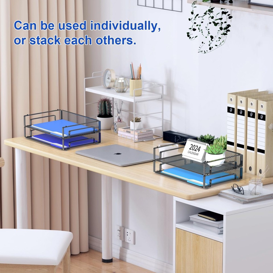 4 Pack Stackable Letter Tray, Desk File Organizer Sorter for Letter/A4 ...