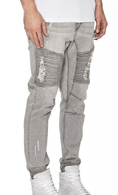 Men's NXP Destroyer Moto Tapered Fit Jeans Grey Ribbed Distressed 30 ...