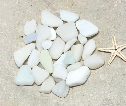 30 Pcs Small / Tiny Genuine Beach SEA GLASS White Milk Glass Surf ...