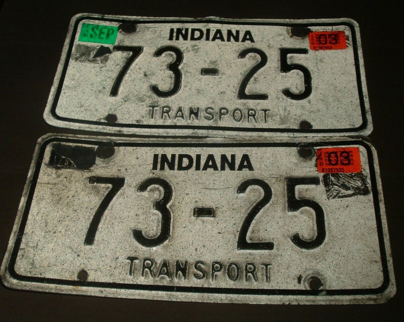 Pair of 2003 Indiana Apportioned License Plate Tags 73-25 | eBay