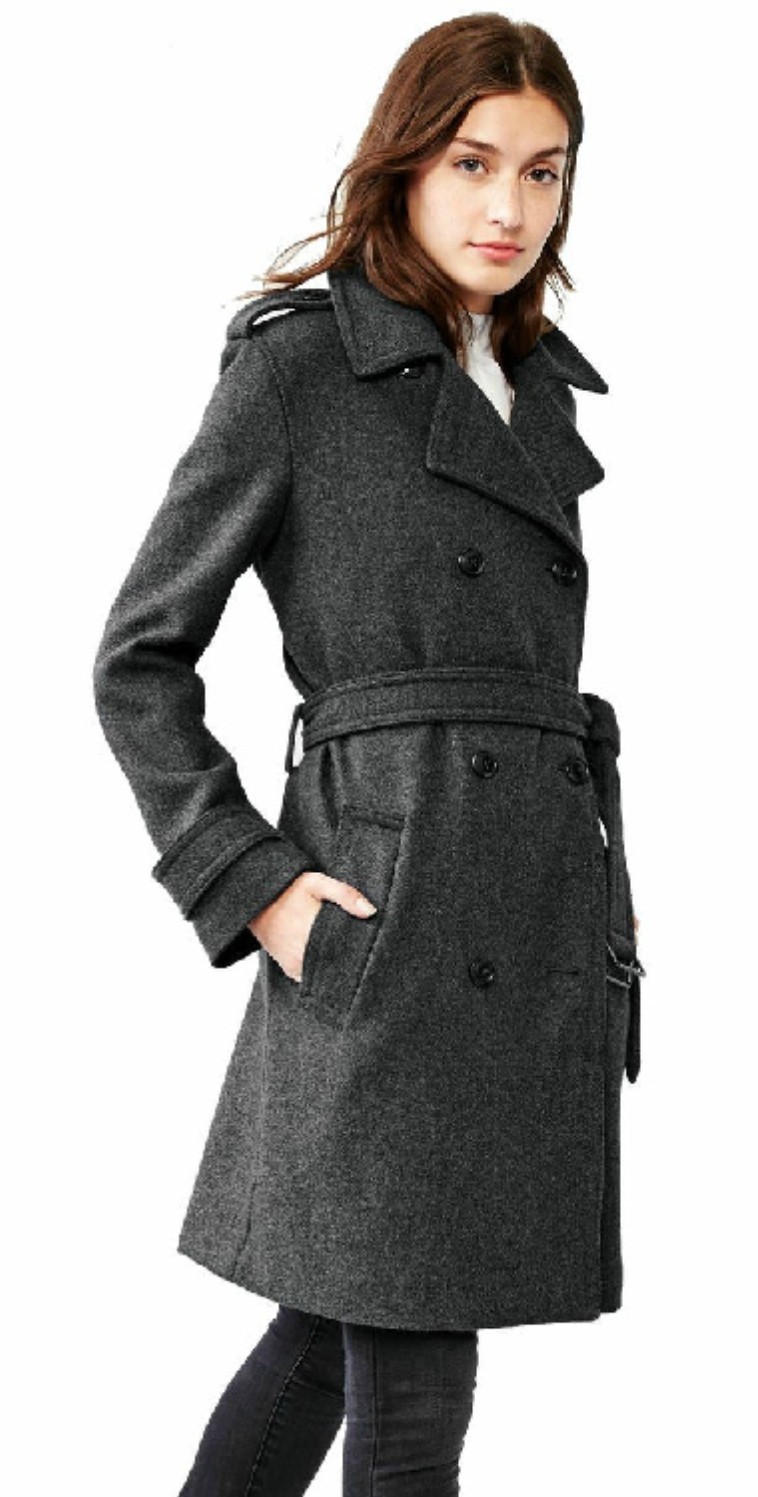 Gap Women's Wool Blend Winter Trenchcoat Coat, Size L P Charcoal ...