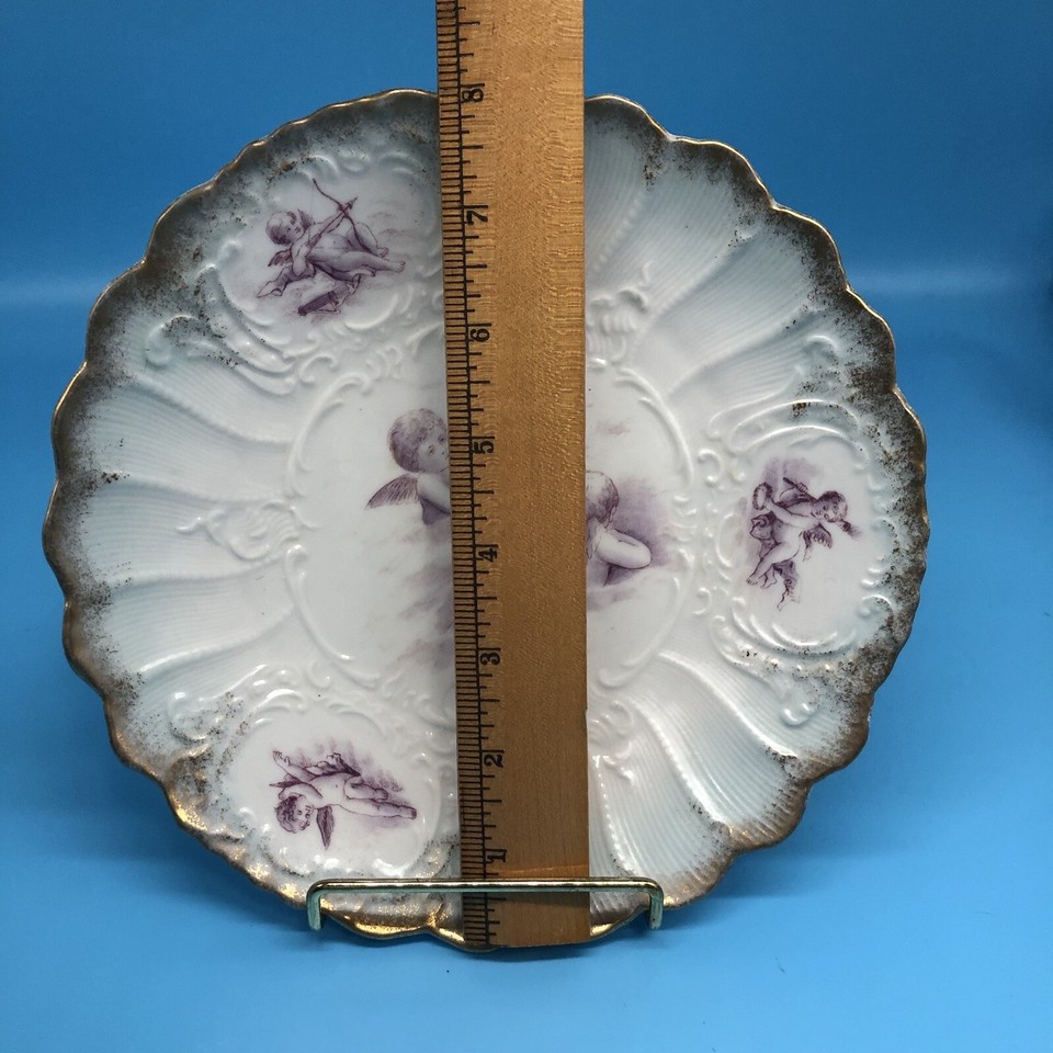 Vintage Weimar Germany 8” Plate Purple Cherubs Gilt Gold Rim Scalloped ...