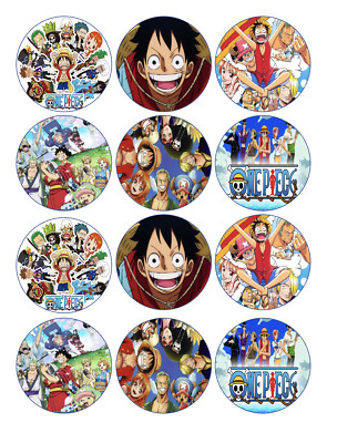 set of 12 One Piece, Anime edible paper, cupcake cookie toppers ...