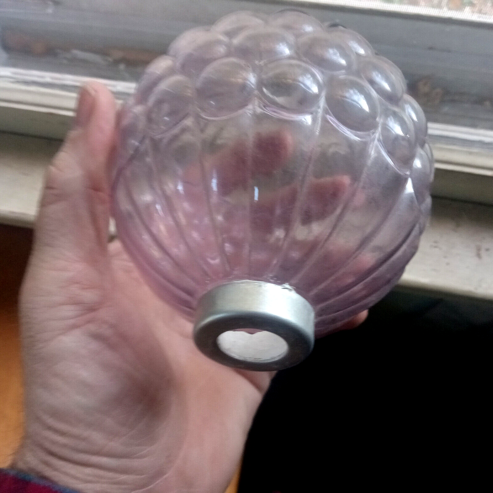 1890s RIBBED GRAPE HAND BLOWN AMETHYST GLASS LIGHTNING ROD BALL WITH ...