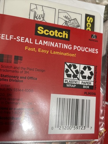 Lot Of (2) Scotch Self-Sealing Laminating Pouches 2.5" x 3.5" - 5 Pack ...