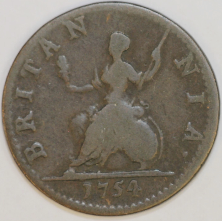 1754 BRITAIN Farthing 1/4 Penny King George II American Colonial Era ...