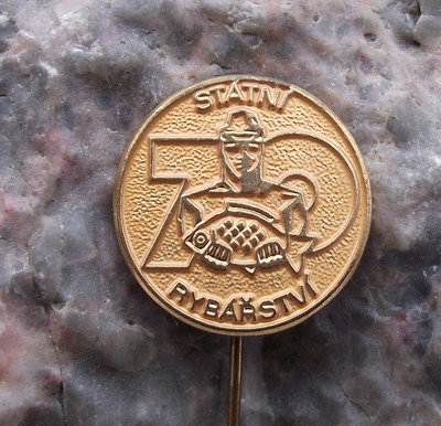 1989 Czech State Fishery Fisherman with Carp 70th Anniversary Pin Badge ...
