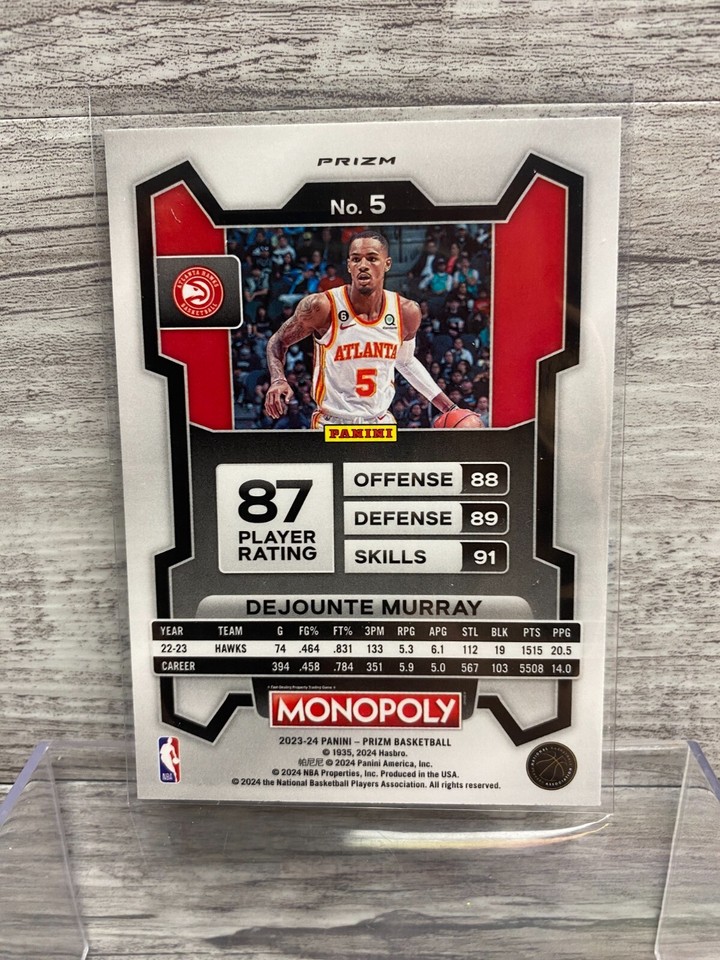 2023-24 NBA Monopoly Prizm Dejounte Murray Black Red Icons SP Atlanta ...