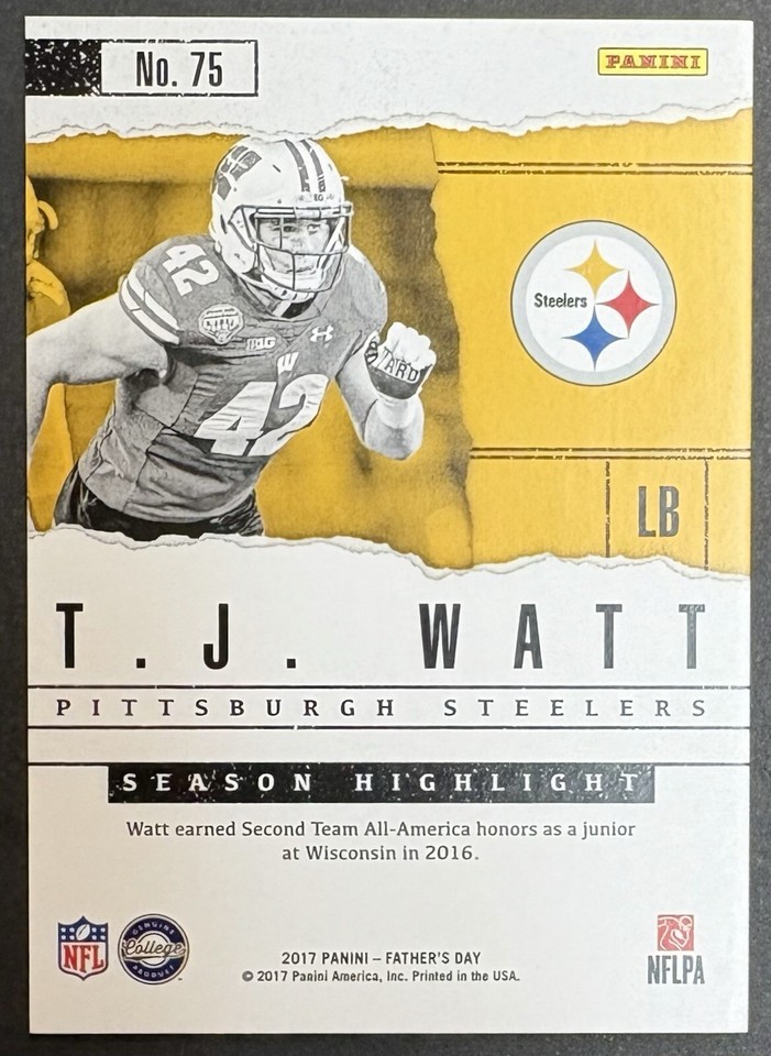 2017 Panini Father’s Day T.J. Watt RC Rookie #/25 SSP Pittsburgh ...