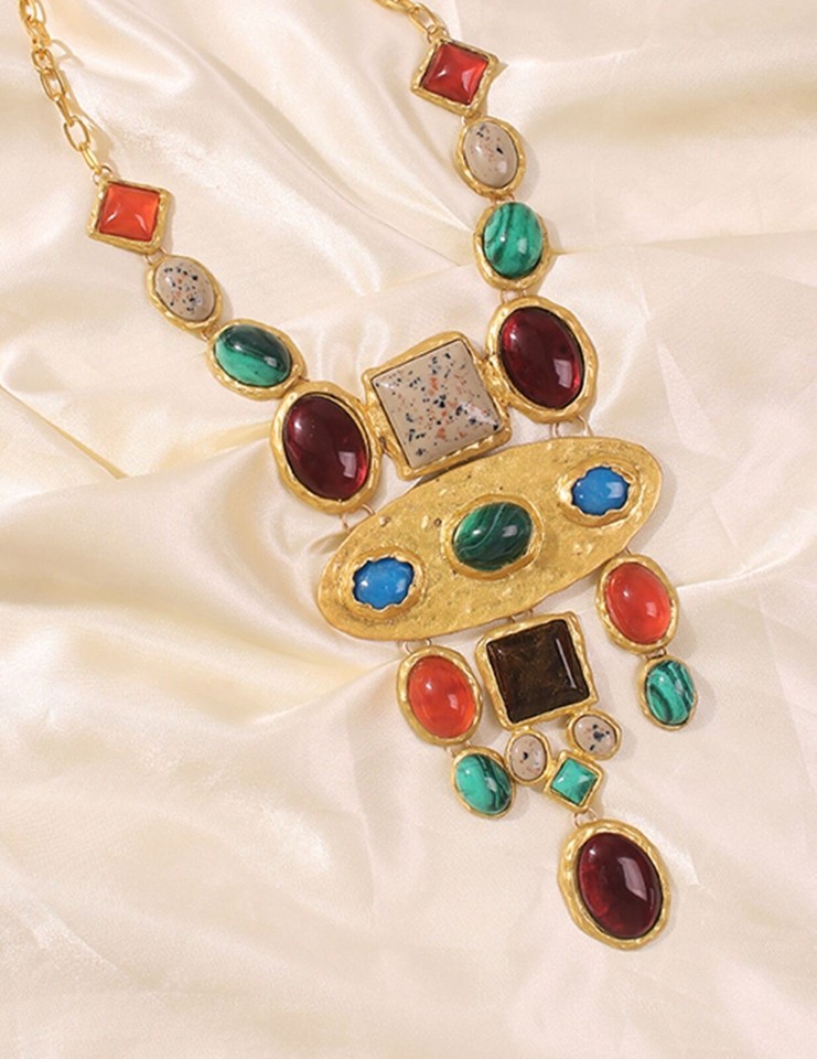 Gold Gems Aztec geometric tribal statement collar bib boho multi colour ...