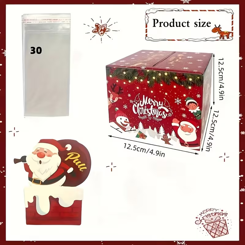 Merry Christmas Money Box with Surprise Pop-Out Santa & 30 Clear Money ...