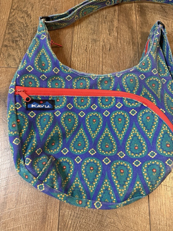 KAVU Sydney Satchel Cross Body Bag Shoulder Purse Flower Blue Yellow ...