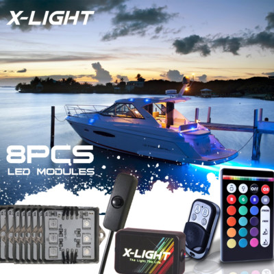 8pc RGB 18 Full Color LED Boat Deck & Cabin Marine Gunnel Light Kit ...