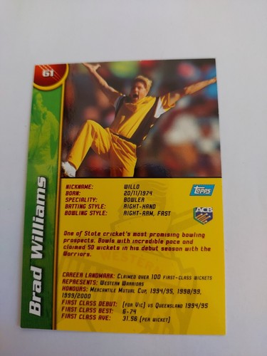 ACB Cricket Topps GOLD - 1999-2000 - Card #61 Brad Williams | eBay ...