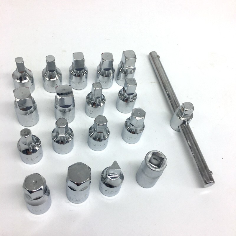 Oil Drain Pipe Plug Hexagon Square Socket Key Removal Tool Set 18Pcs 3/ ...