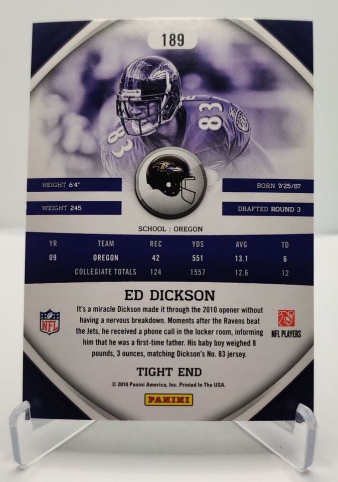 2010 Panini Gridiron Gear Football Card #189 Ed Dickson Rookie RC ...