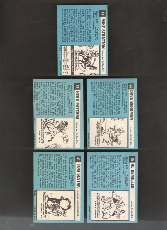 1964 TOPPS FOOTBALL BUFFALO BILLS LOT FIVE DIFFERENT CARDS includes 3 ...