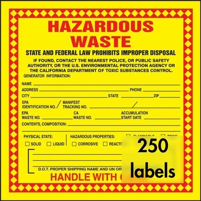 250 Pack Red Black Yellow Hazardous Waste Labels Compliance Stickers | eBay