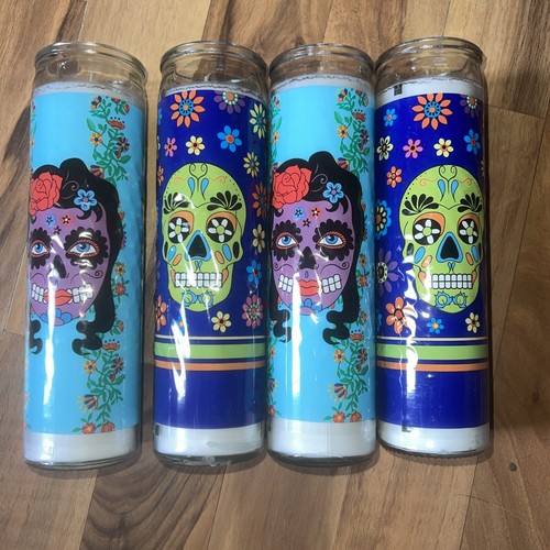 Dia de los muertos candles-day of the dead bundle of 4 Sugar Skull 7oz ...