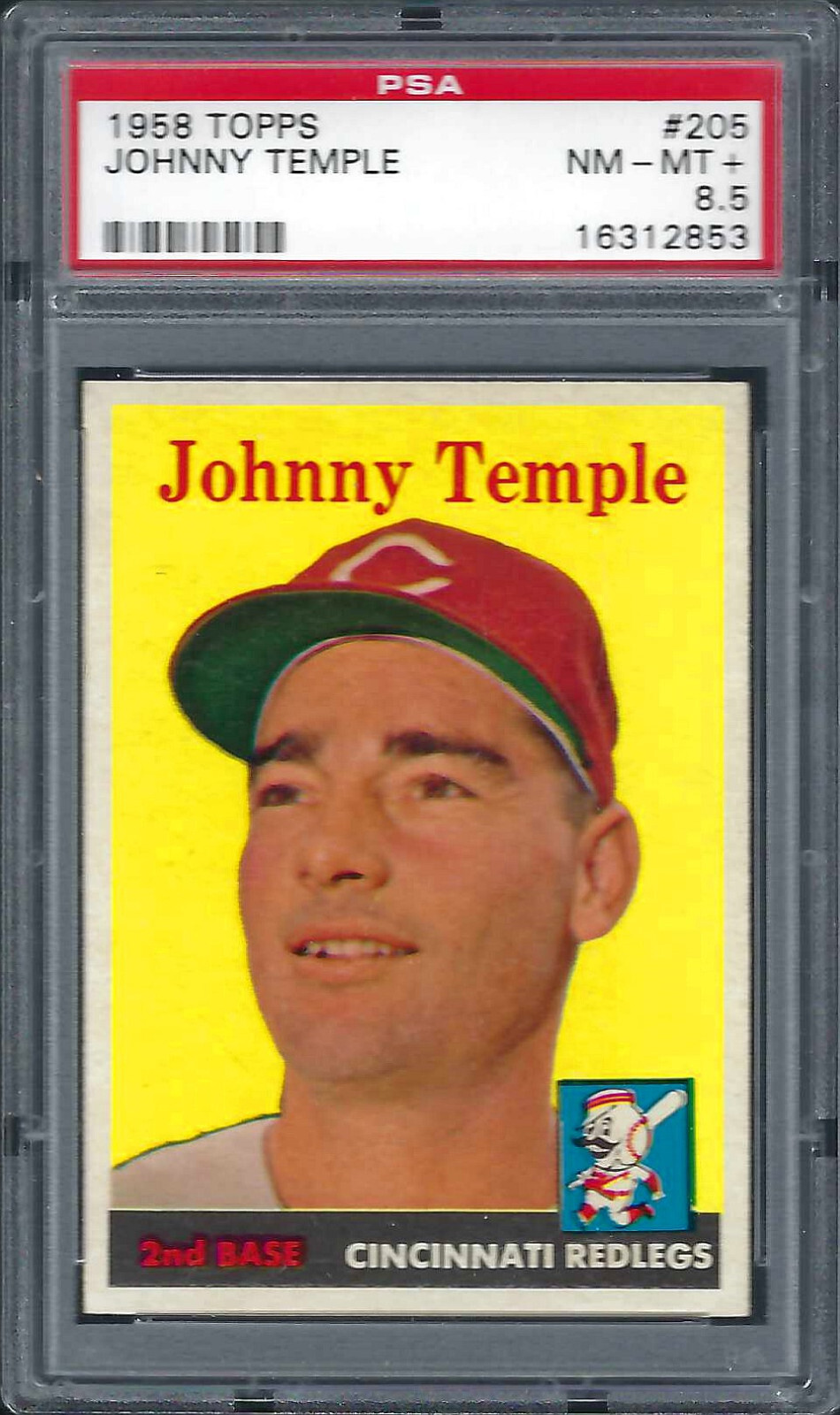 1958 TOPPS #205 JOHNNY TEMPLE Cincinnati Reds sharp/CENTERED Low Pop ...