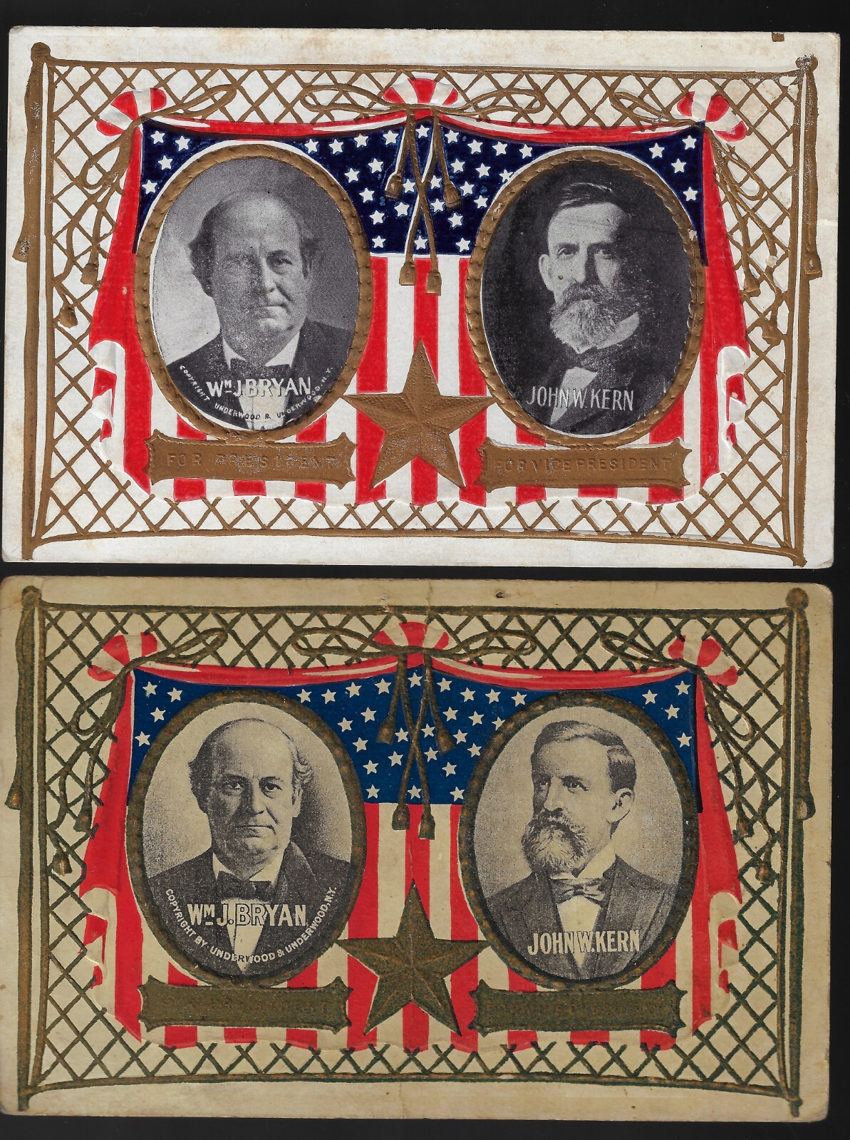 Pr-1908 Wm J Bryan John Kern Jugate Prez Campaign Postcards 2 Diff Kern ...