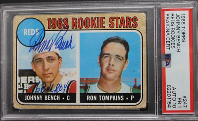 Johnny Bench Reds HOF Autographed Signed 1968 Topps #257 ROOKIE Card ...