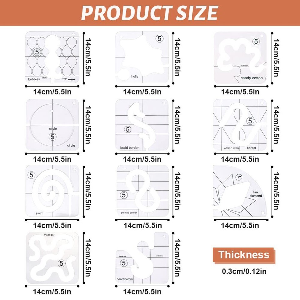 14 PCs Free Motion Quilting Template Set Includes 11 Quilting Templates ...