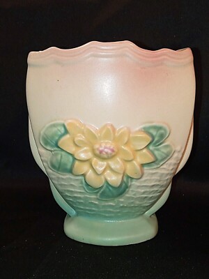 Vintage Hull Art Pottery Pillow Vase Pink Green Water Lily L6-6 1/2 ...
