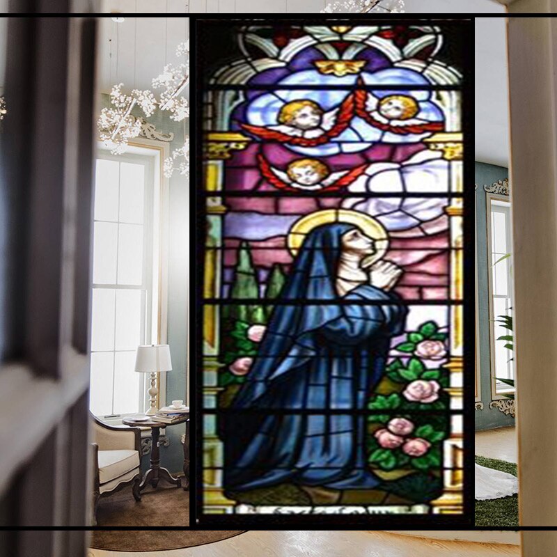 Retro Church Window Film Privacy Self-adhesive Glass Sticker Chapel ...