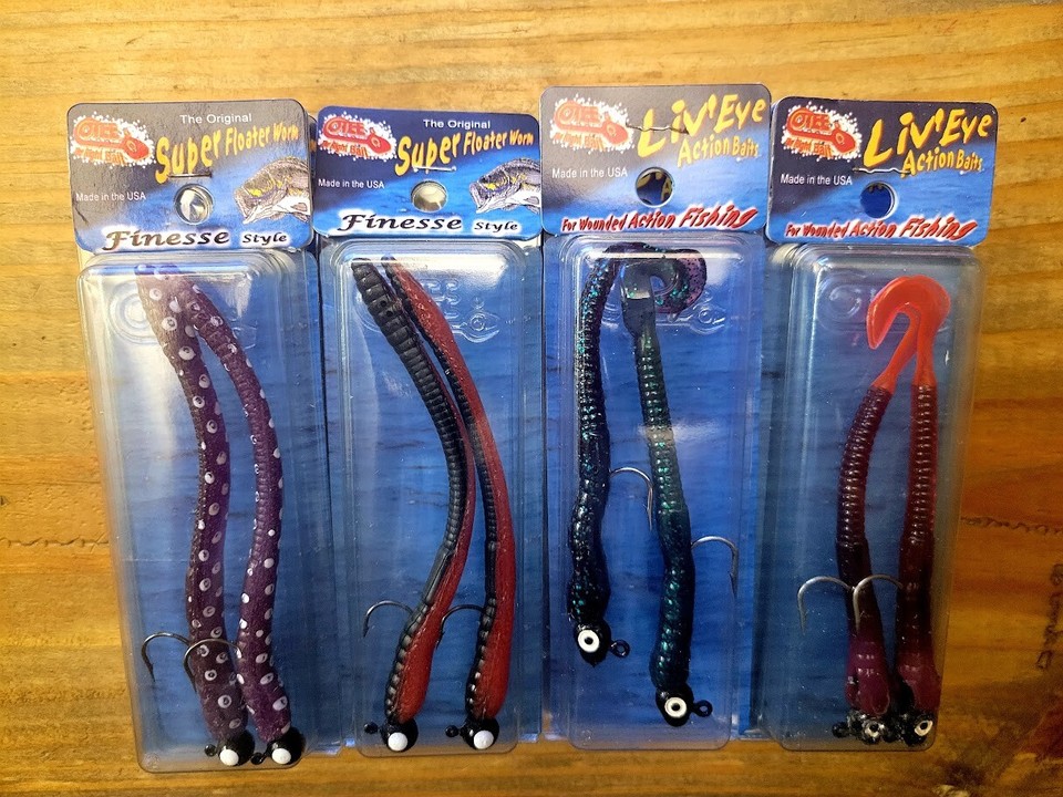 Vintage COTEE Super Floater Fishing Worms Pre Rigged W/ Jigheads Purple ...
