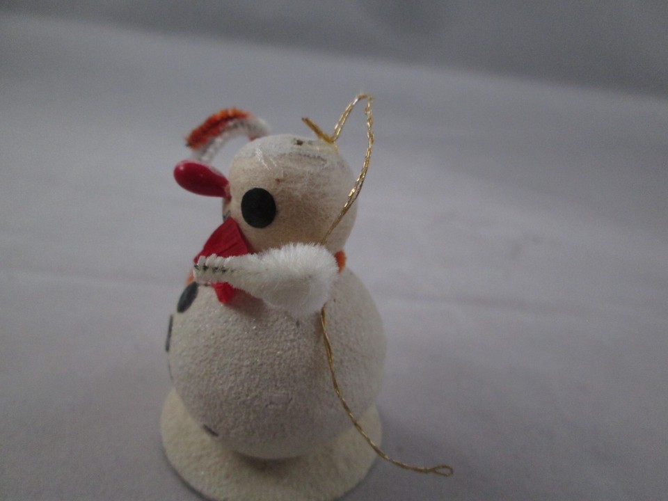 Paper Mache Snowman Pipe Cleaner Arms Cane Christmas Ornament Vintage ...