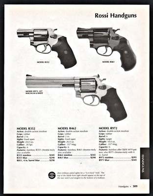 2005 ROSSI R352 R461 R972 ,357 Magnum Revolver PRINT AD | eBay