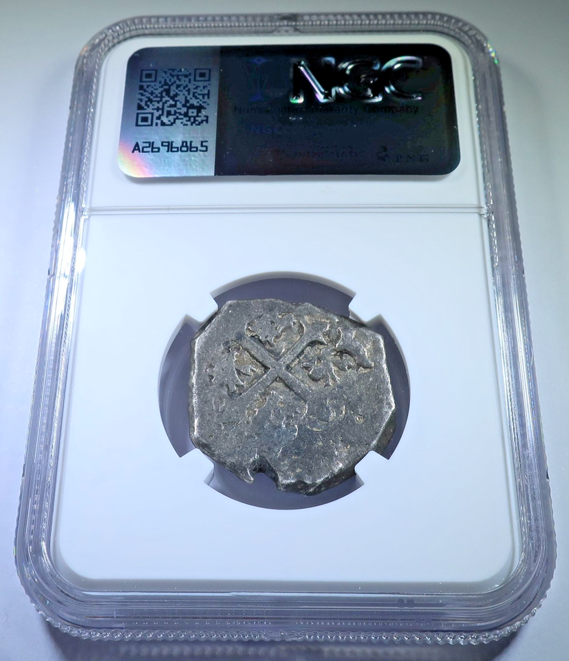 NGC 1732 Vliegenthart Shipwreck Spanish Mexico 4 Reales 1700's Dated 4R ...