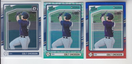 3 - 2024 Donruss COLT EMERSON Red Blue + Liberty Foil + Optic Mariners ...