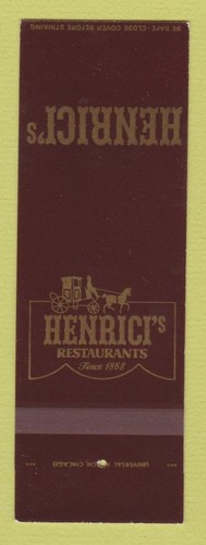 Matchbook Cover - Henrici's Restaurants Chicago IL SAMPLE | eBay