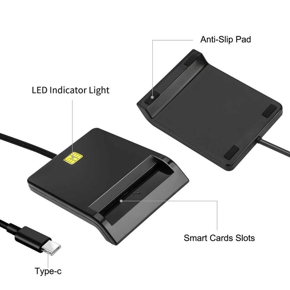 USB C Smart Card Reader, DOD Military CAC Common Access-Bank Card-ID ...