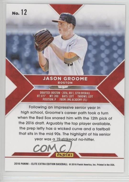 2016 Panini Elite Extra Edition 53/999 Jay Groome Jason Groome #12 1b4 ...