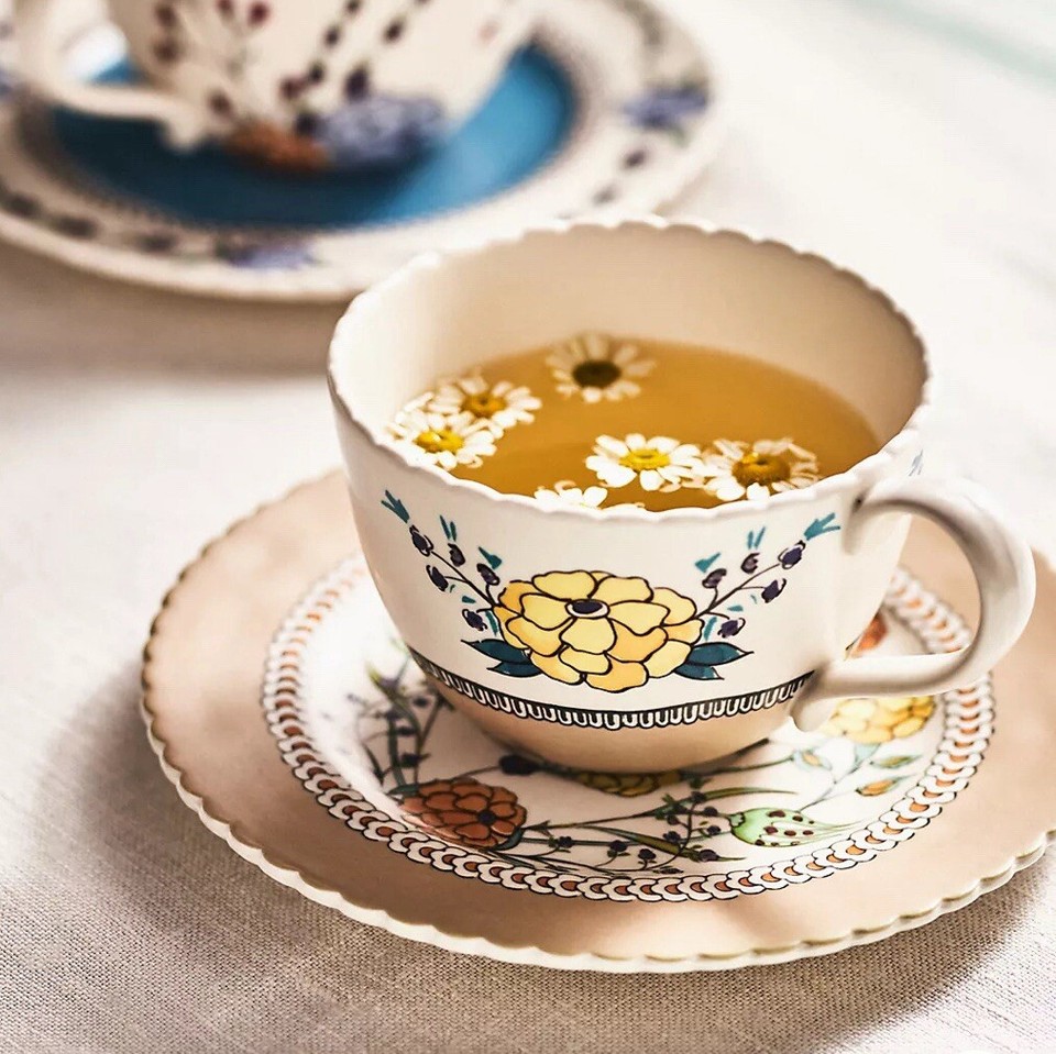 Anthropologie Turkuaz Kitchen Posy Teacup and Saucer Set , Gold *NIB ...
