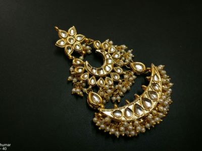 Indian Party Wear Gold Plated Long Kundan Pearl Muslim Passa Jewelry ...