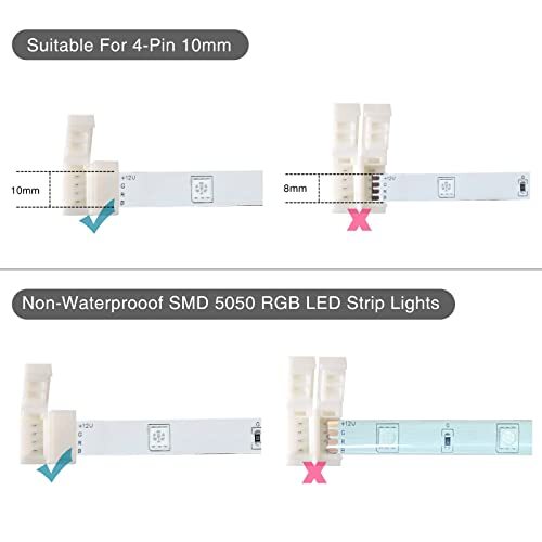 Led Light Connectors For Strip Lights 20 Packs 4 Pin Connector 10mm ...
