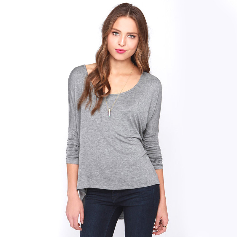 Women's Plain Loose Fit Draped Oversized T Shirt Batwing Slouch Top 8 ...