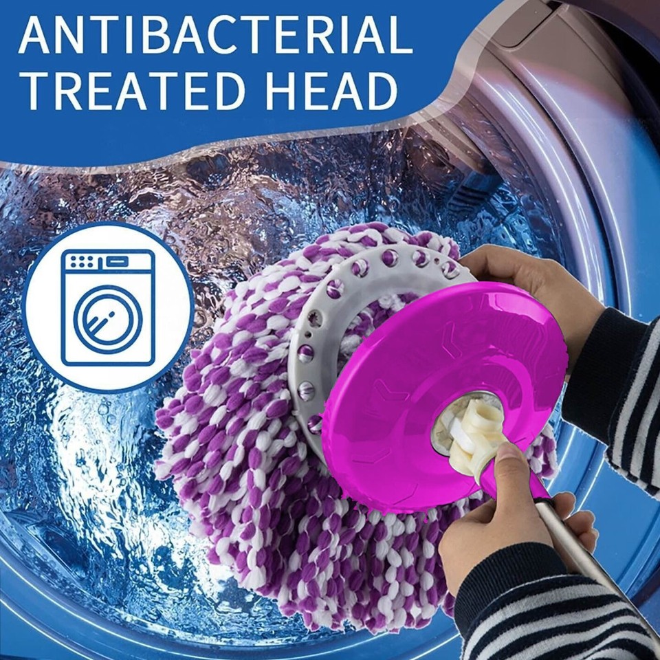 PURPLE MOP BUCKET SET MICROFIBER WITH 4 MOP HEADS SPACE SAVING 360 ...